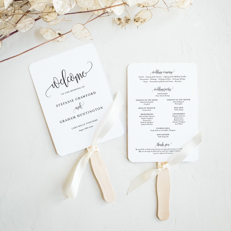 DIY Script Wedding Program Fans Template Printable Elegant - Etsy