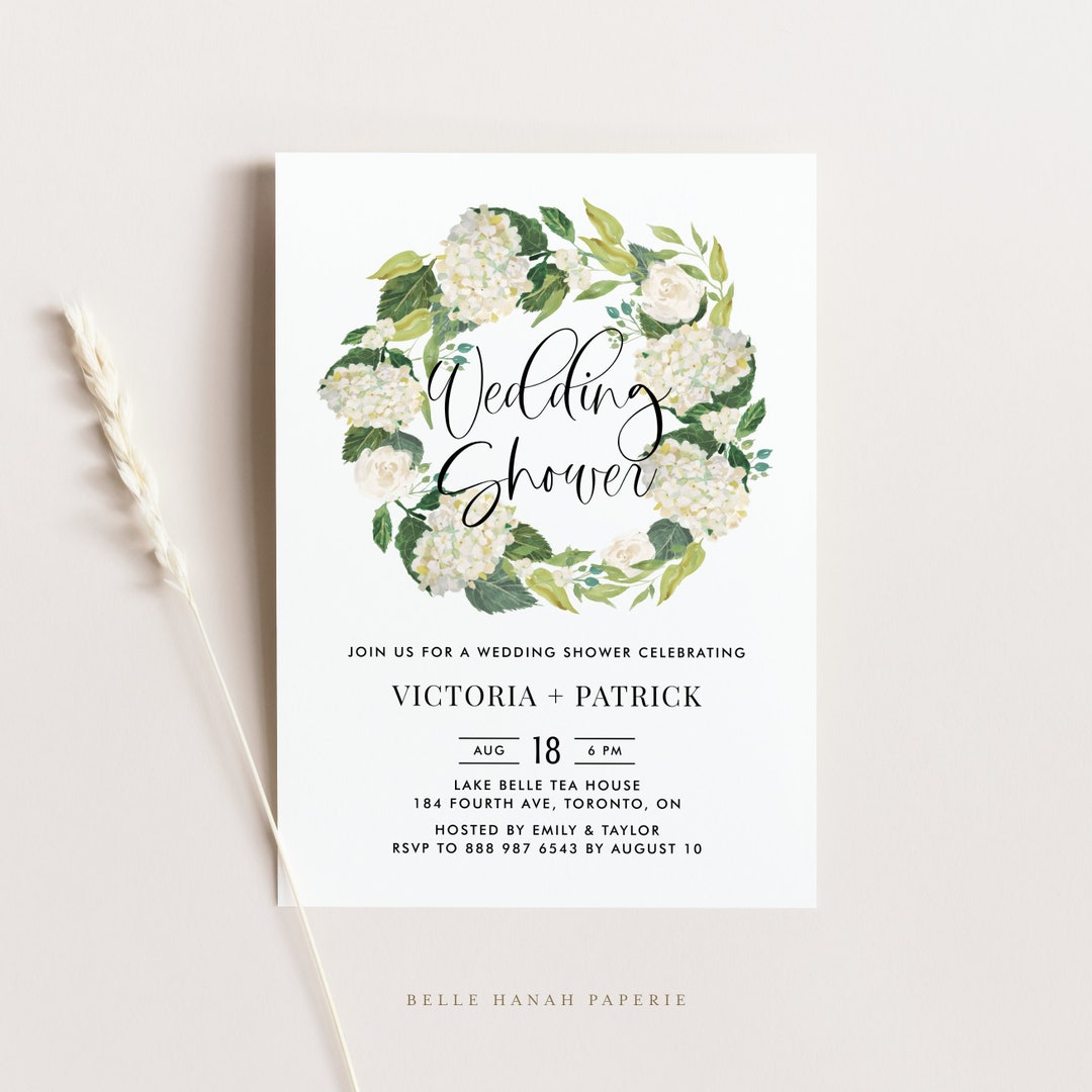 Printable Hydrangea Wedding Shower Invitation Template - DIY White ...