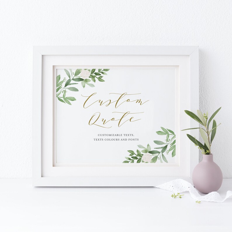 Printable Greenery Custom Quote Print Template - 8x10 Watercolor ...