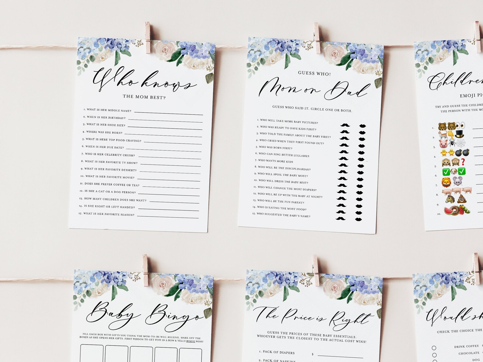 Blue Floral Baby Shower Games Bundle Printable 5x7 Blue - Etsy