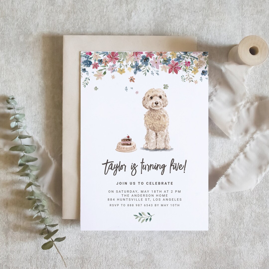 Printable Champagne Cockapoo Birthday Invitation Template - DIY ...