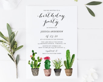 Printable Succulents Birthday Party Invitation Template - Etsy