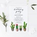 Editable Cactus Birthday Party Invitation Template Boho Watercolor ...