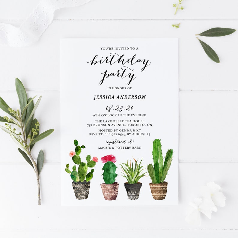 Editable Cactus Birthday Party Invitation Template Boho | Etsy