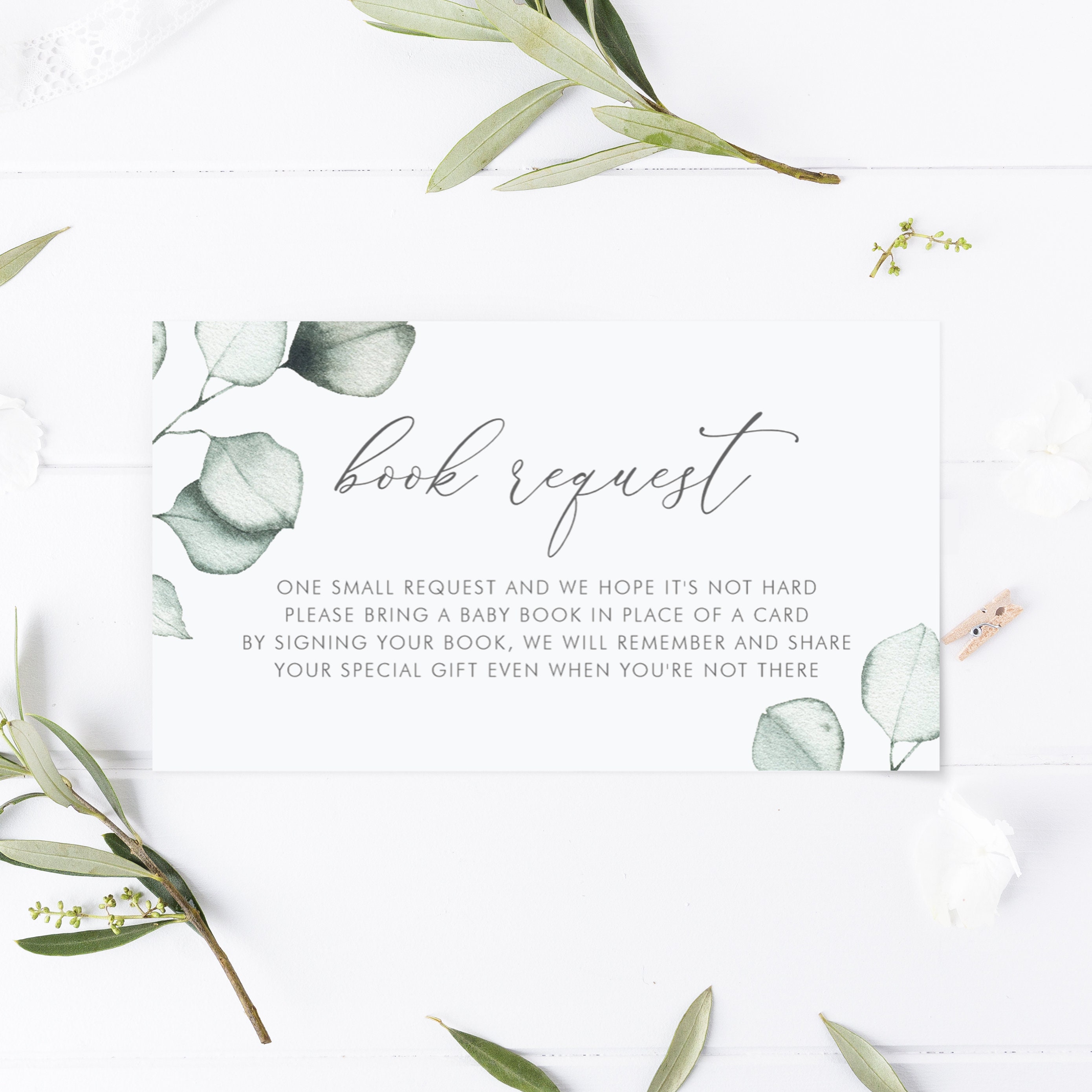 Minimalist Eucalyptus Book Request Card Printable Bring a - Etsy