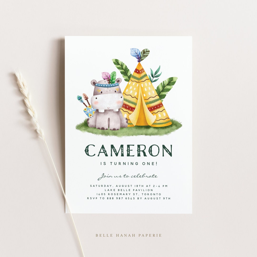 Printable Hippo Birthday Party Invitation Tempate - Watercolor ...