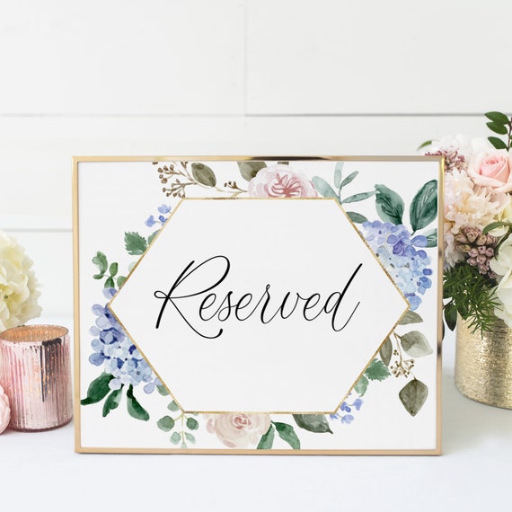 Blue Floral Reserved Sign Printable Watercolor Hydrangeas & | Etsy
