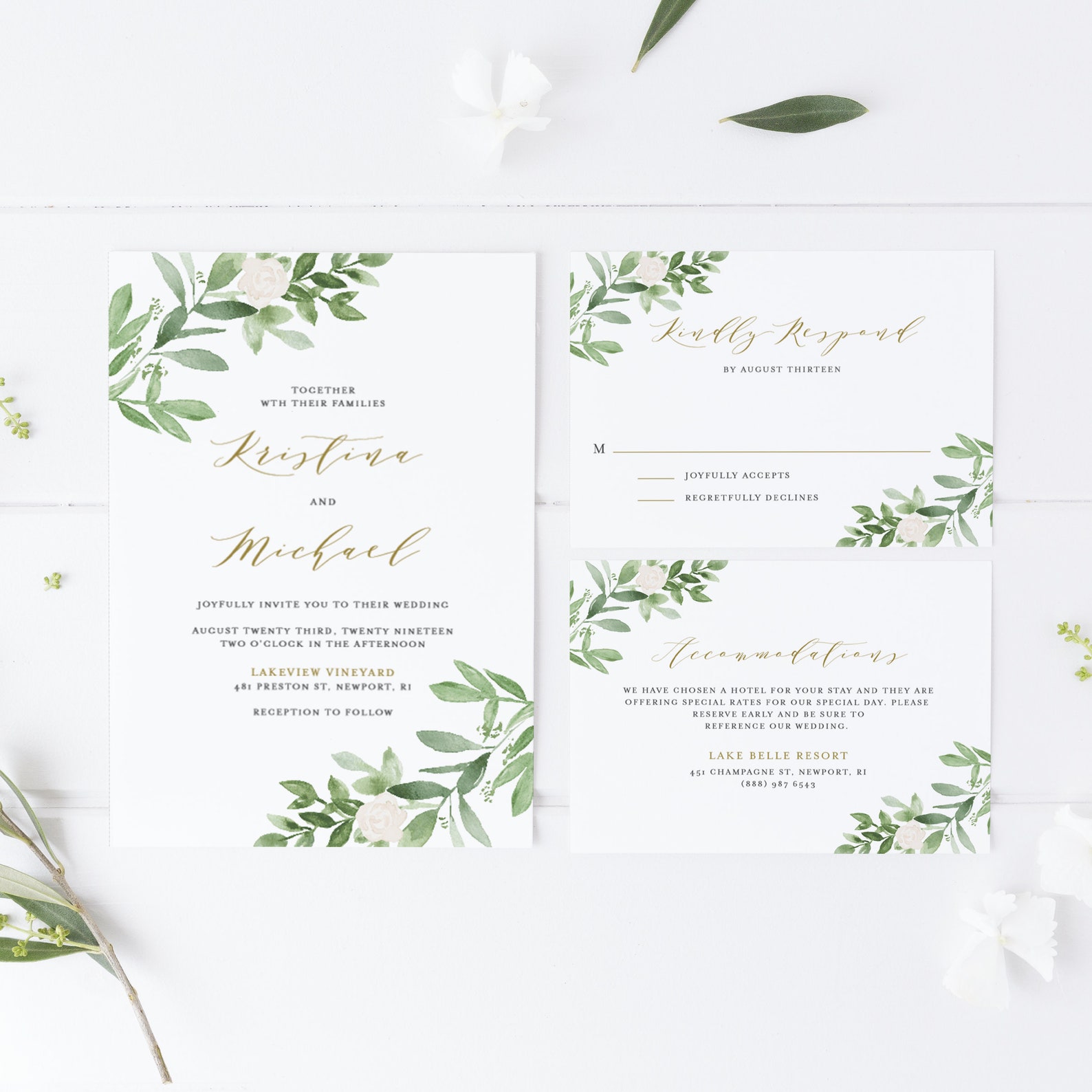 Printable Greenery Wedding Invitation Set Template | Etsy
