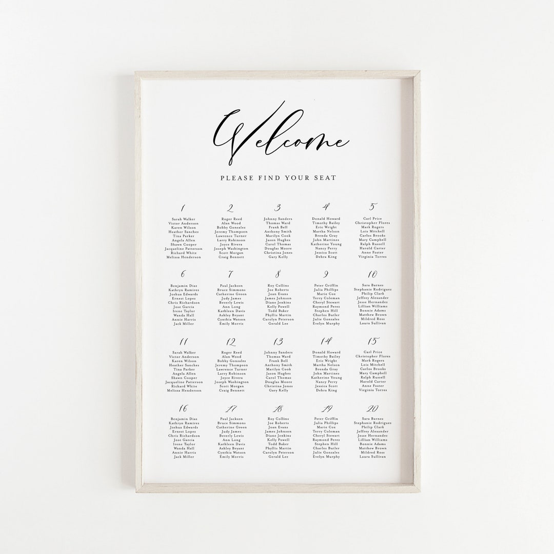 Printable Calligraphy Wedding Seating Chart Template - DIY Aurelia ...