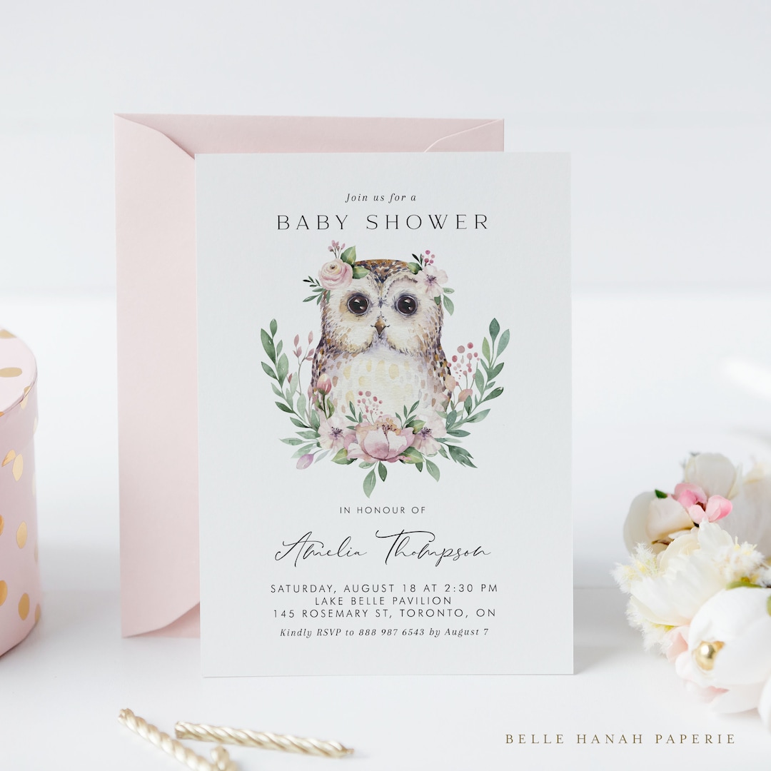 Printable Owl Baby Shower Invitation Template - Boho Watercolor Owl ...