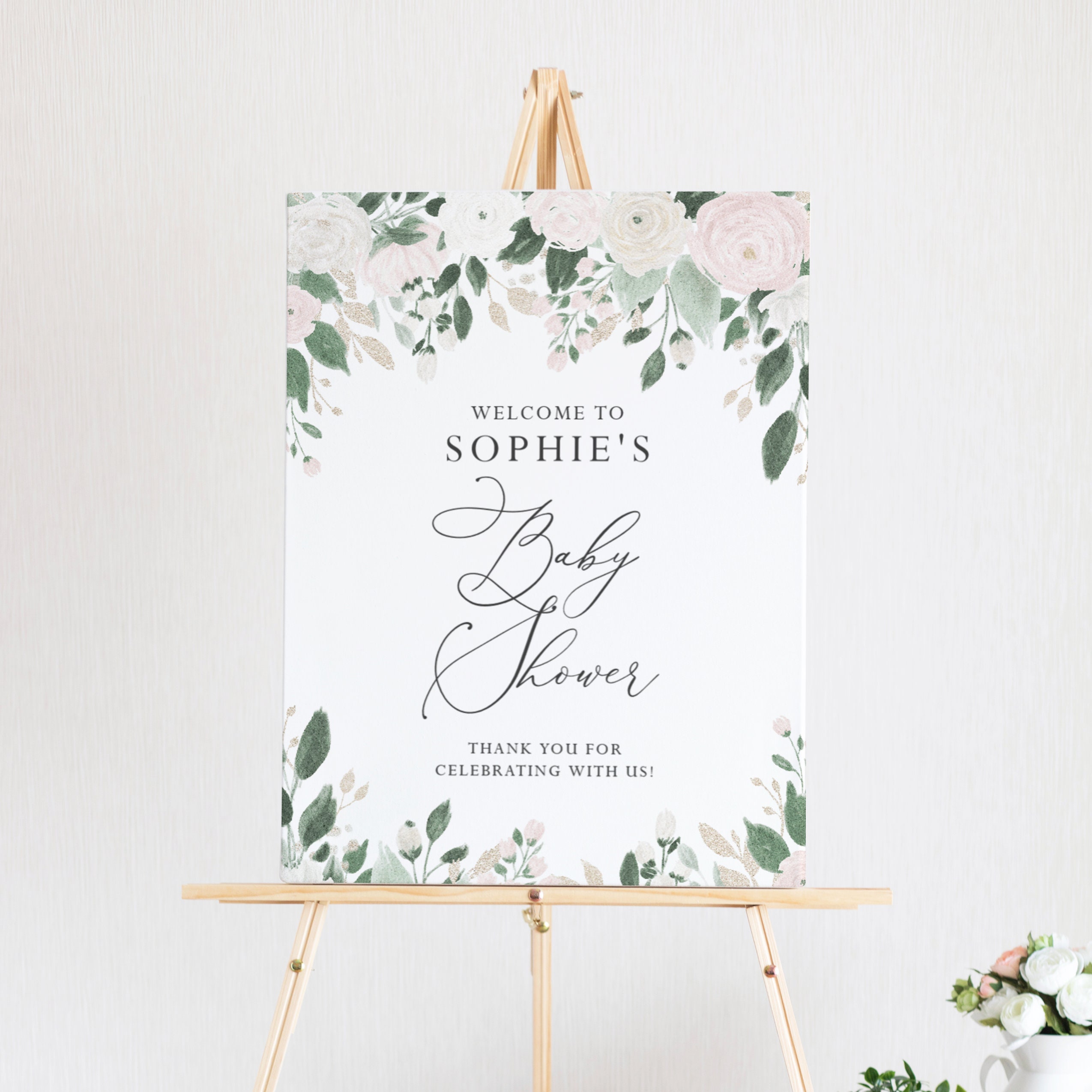 Printable Baby Shower Welcome Sign Watercolor Pastel Flowers | Etsy