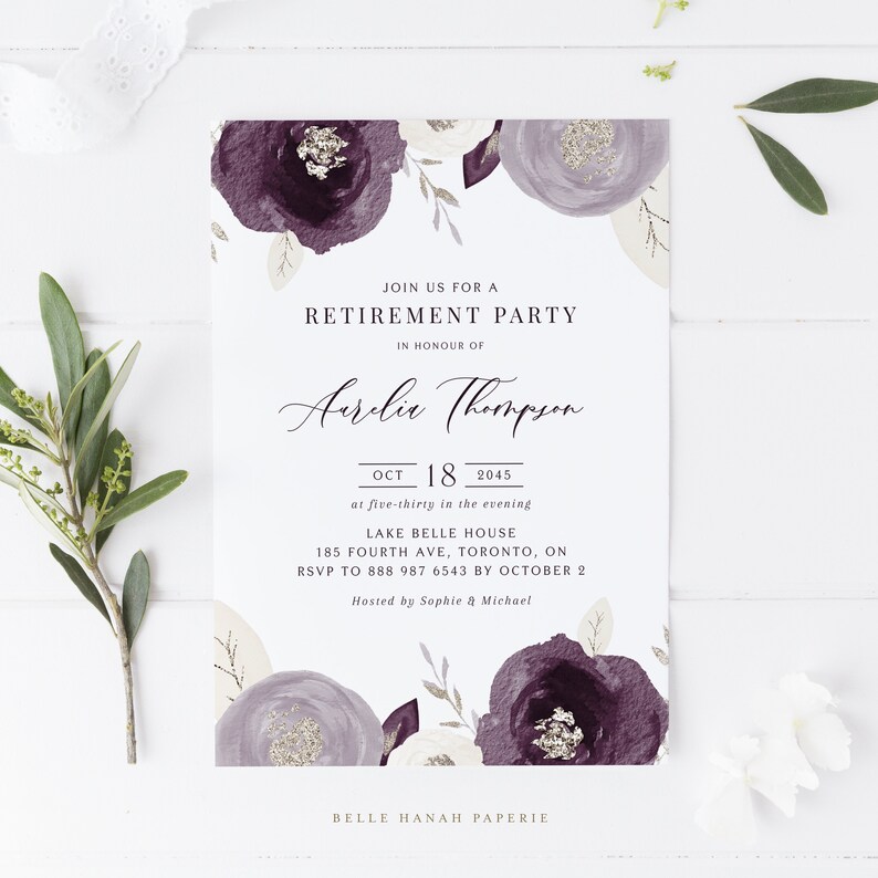 Printable Purple Retirement Party Invitation Template | Etsy