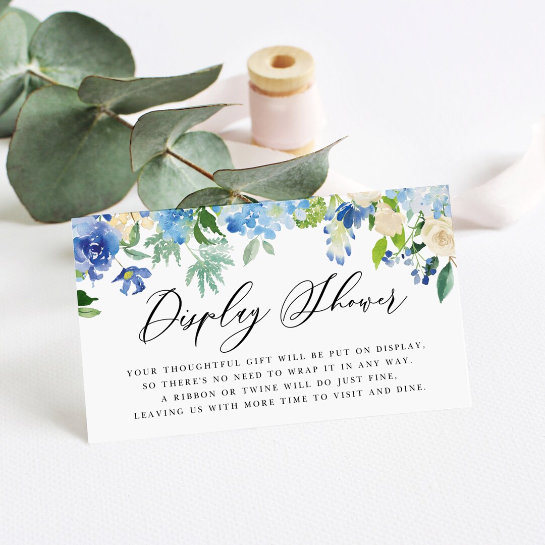Printable Hydrangea Display Shower Card - Watercolor Blue Hydrangea ...