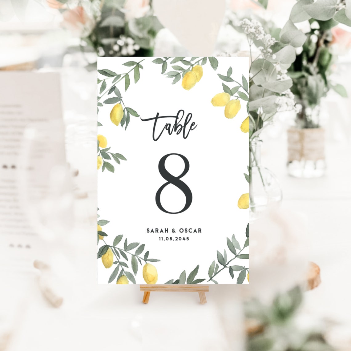 Printable Boho Lemon Wreath Table Number Cards Template 4x6 | Etsy
