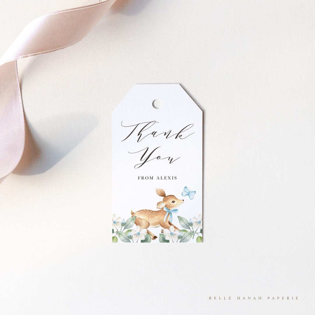 Printable Baby Deer Birthday Thank You Tag Template - Watercolor Deer ...