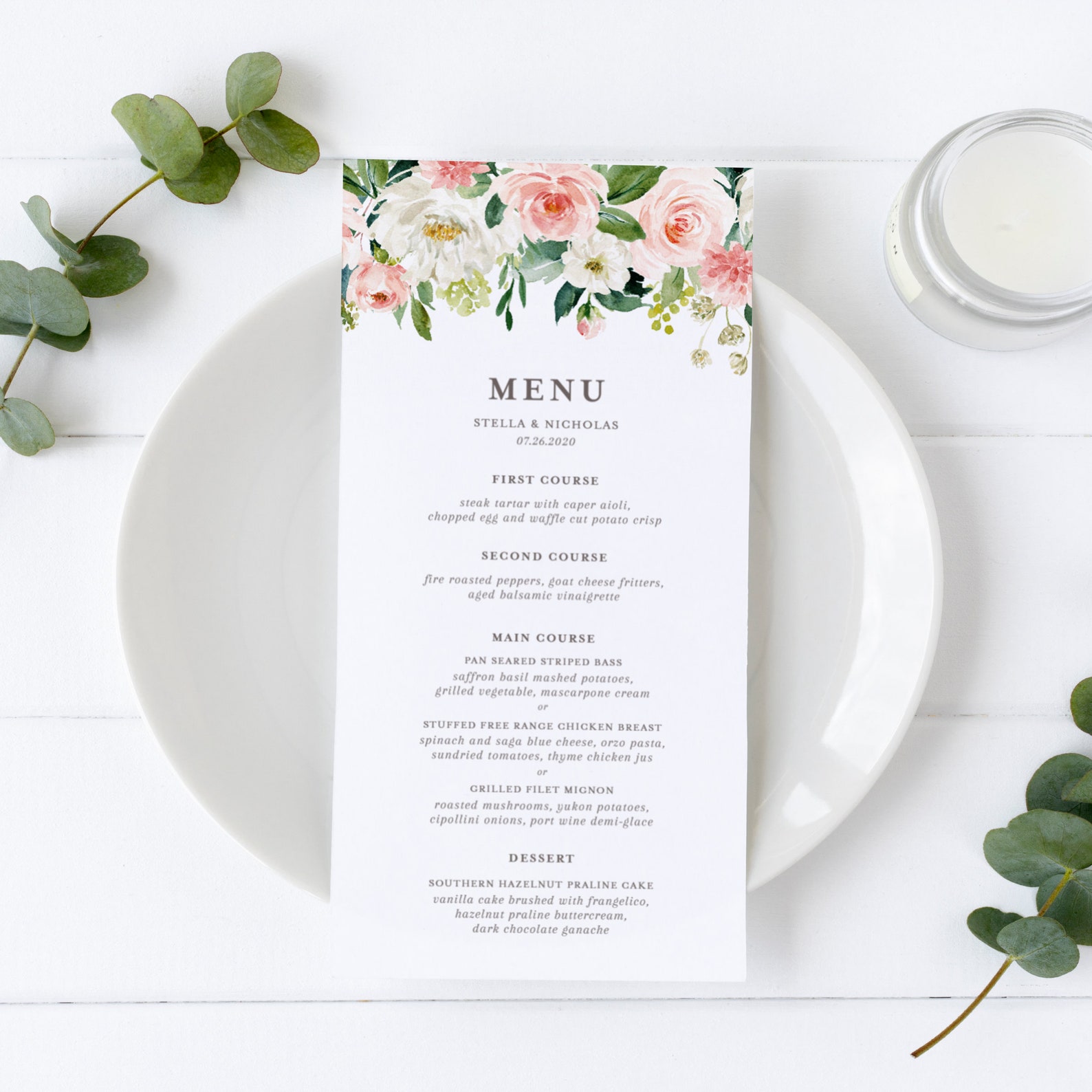 Printable Menu Card Template 4x8 Editable Menu Romantic - Etsy