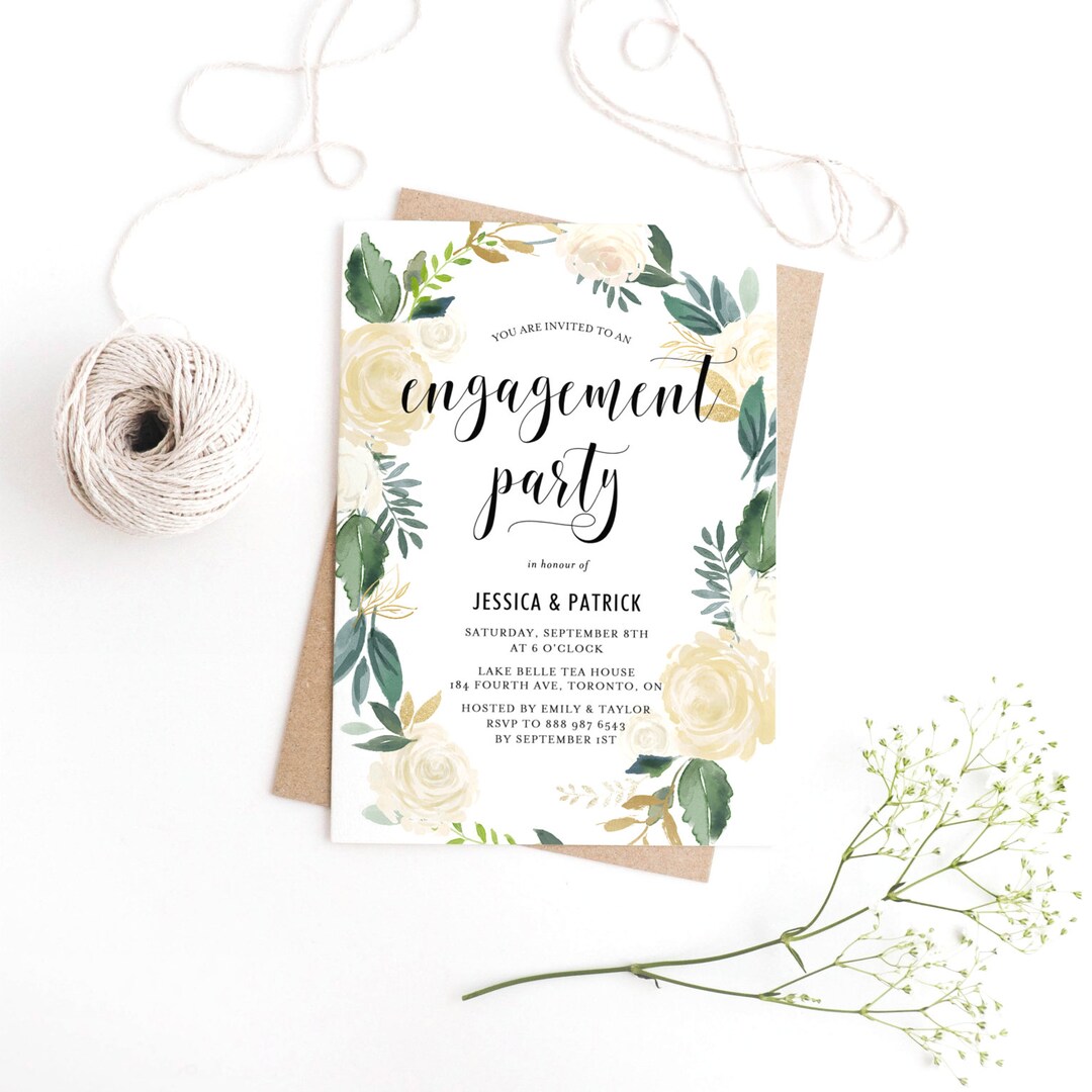 Printable Floral Engagement Party Invitation Template - Watercolor Pale ...