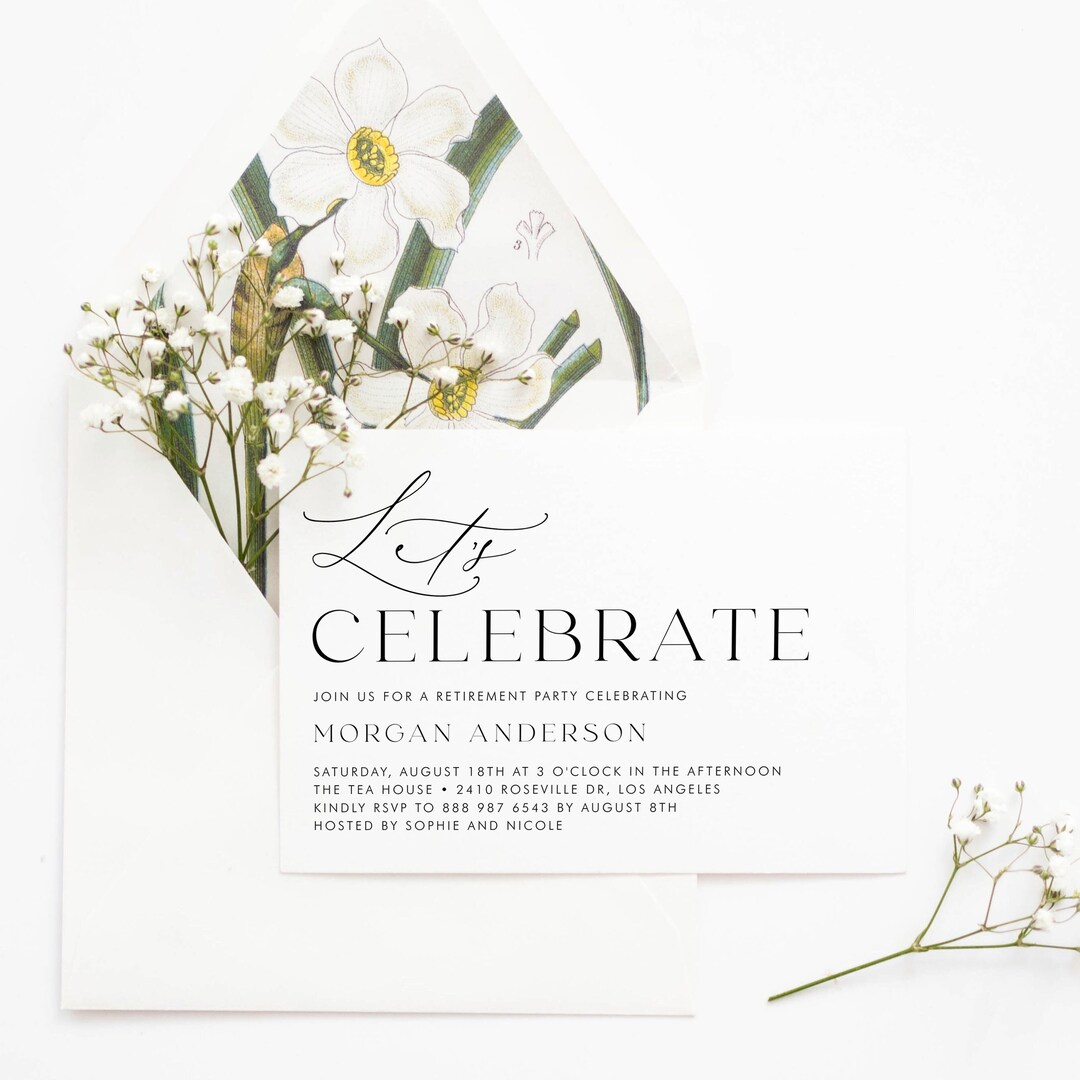 Printable Calligraphy Retirement Party Invitation Template - DIY Let's ...