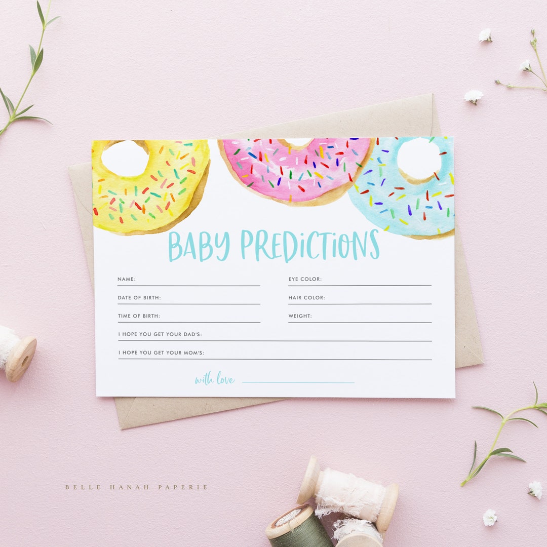 Printable Donuts Baby Predictions Card - Colorful Watercolor ...