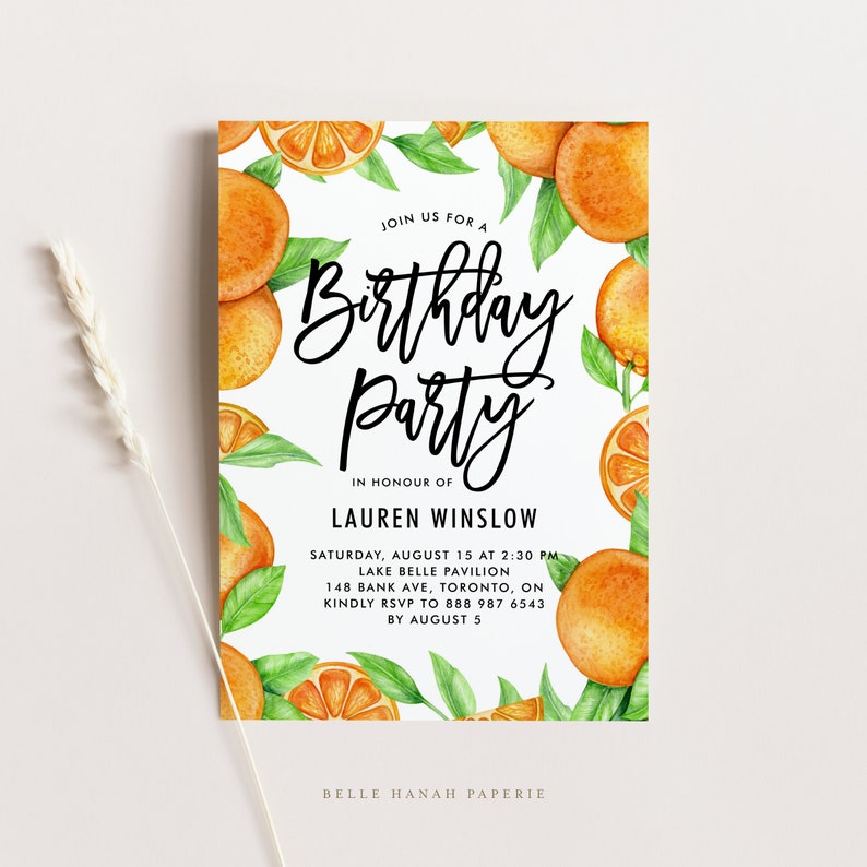 Printable Orange Birthday Party Invitation Template - DIY Watercolor ...