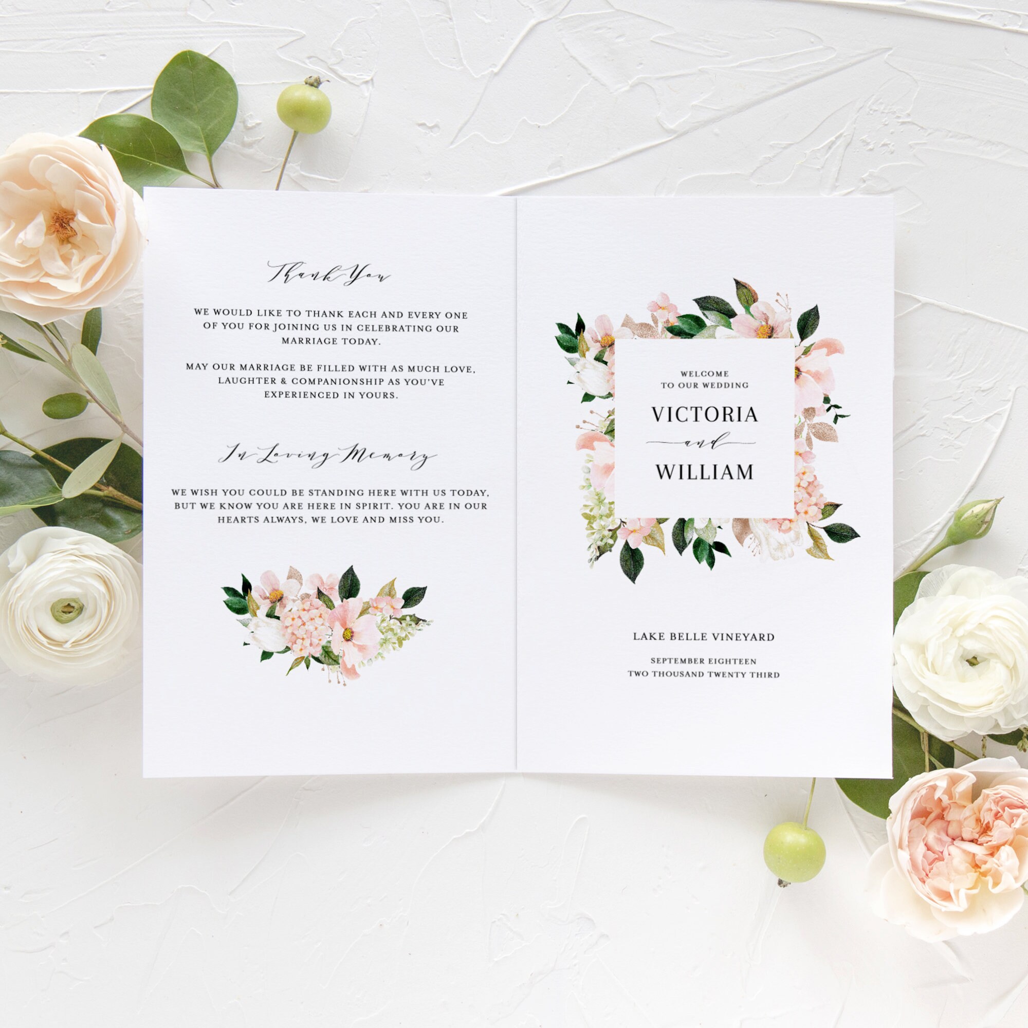 Blush Pink Floral Wedding Program Booklet Template Printable | Etsy