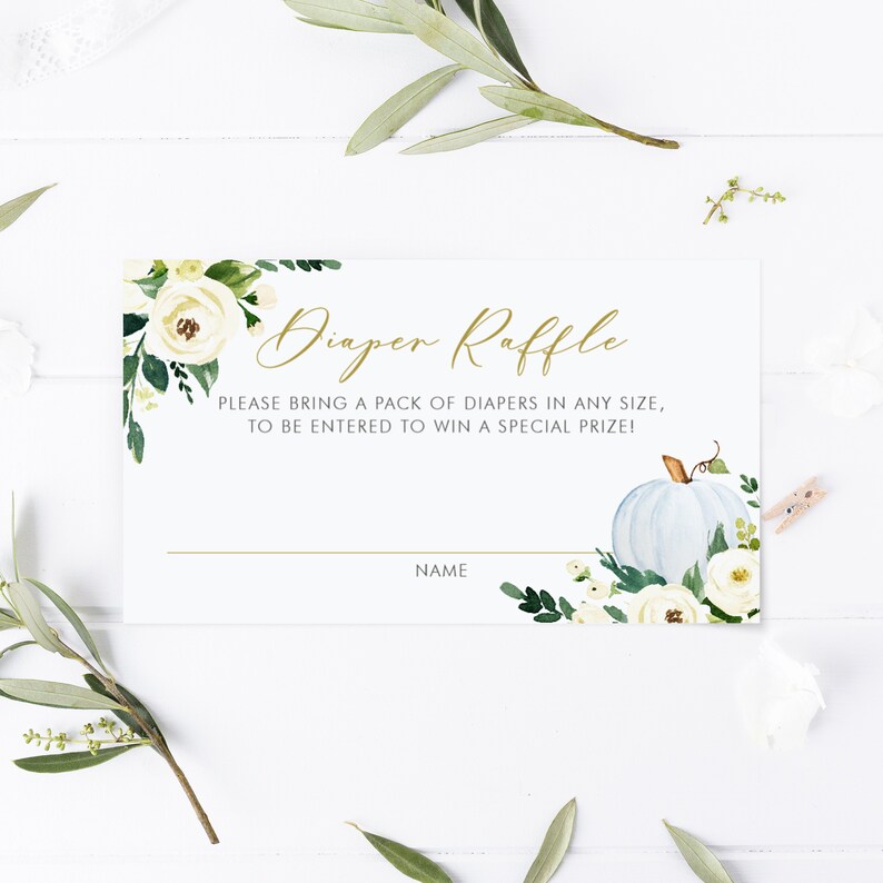 Printable Pumpkin Diaper Raffle Card Watercolor Blue Pumpkin - Etsy