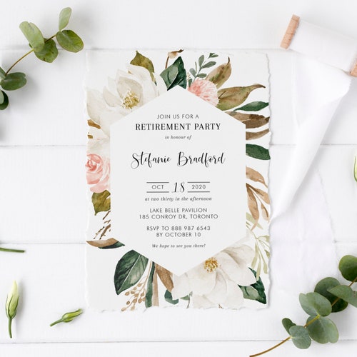 Printable Floral Retirement Party Invitation Template DIY - Etsy