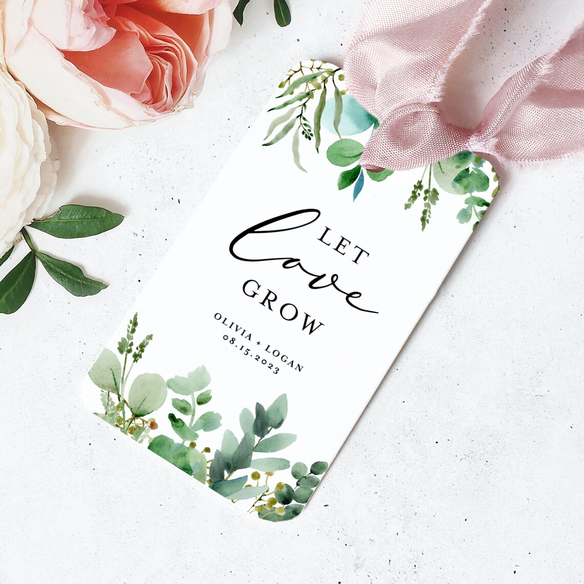 Printable Greenery Let Love Grow Wedding Gift Tag Template - Watercolor ...