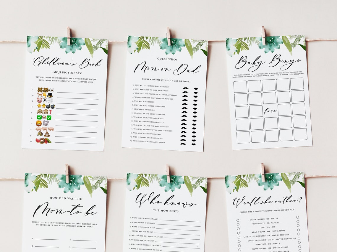 Printable Floral Baby Shower Games Bundle 5x7 Watercolor | Etsy