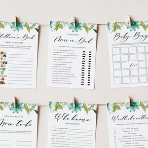 Printable Floral Baby Shower Games Bundle - 5x7 Watercolor Turquoise ...