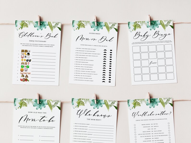 Printable Floral Baby Shower Games Bundle 5x7 Watercolor - Etsy