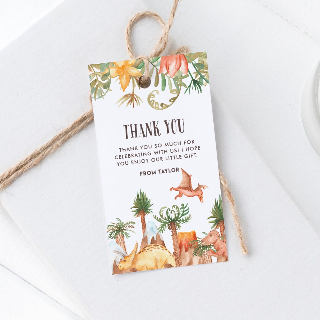 DIY Dinosaurs Birthday Thank You Gift Tag Template - Printable ...
