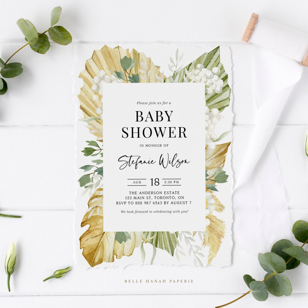 Printable Boho Baby Shower Invitation Template - DIY Watercolor Fan ...