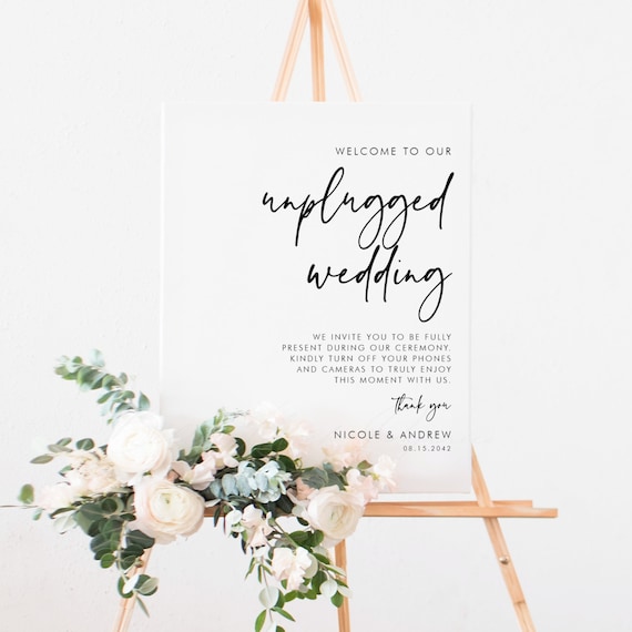 Printable Cursive Unplugged Wedding Sign Template DIY Simple | Etsy