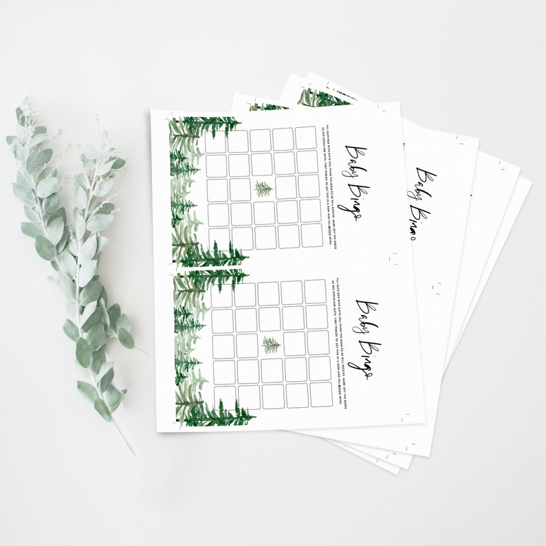 Woodland Baby Bingo Card - Printable Watercolor Rustic Forest Baby ...