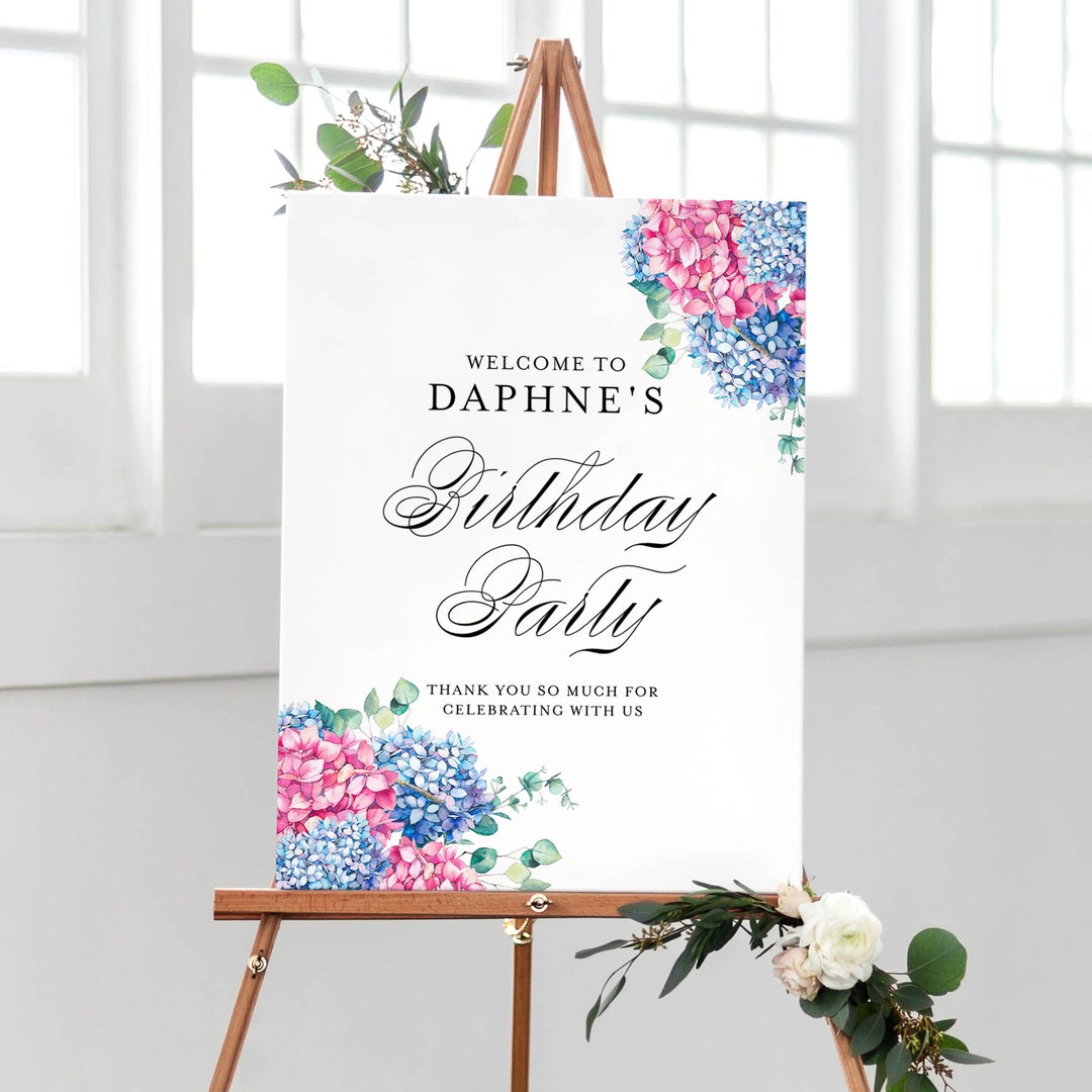 Printable Floral Birthday Welcome Sign Template - Editable Watercolor ...