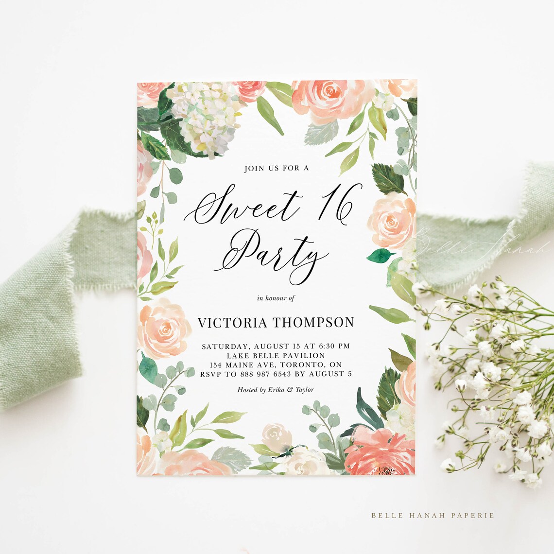 Printable Orange Floral Birthday Party Invitation Template - Etsy