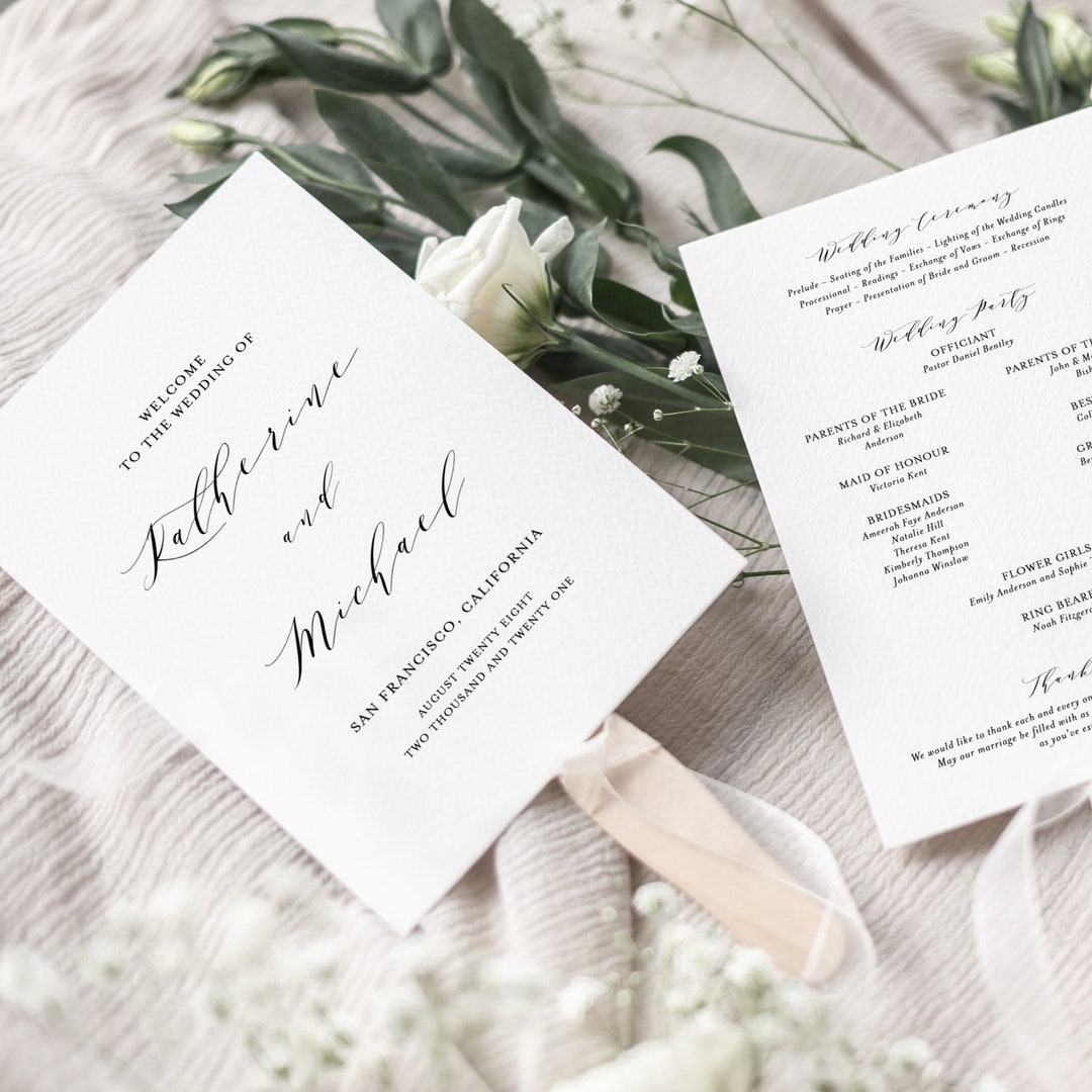 Wedding Program Fan Template - Printable Editable Katherine Script ...