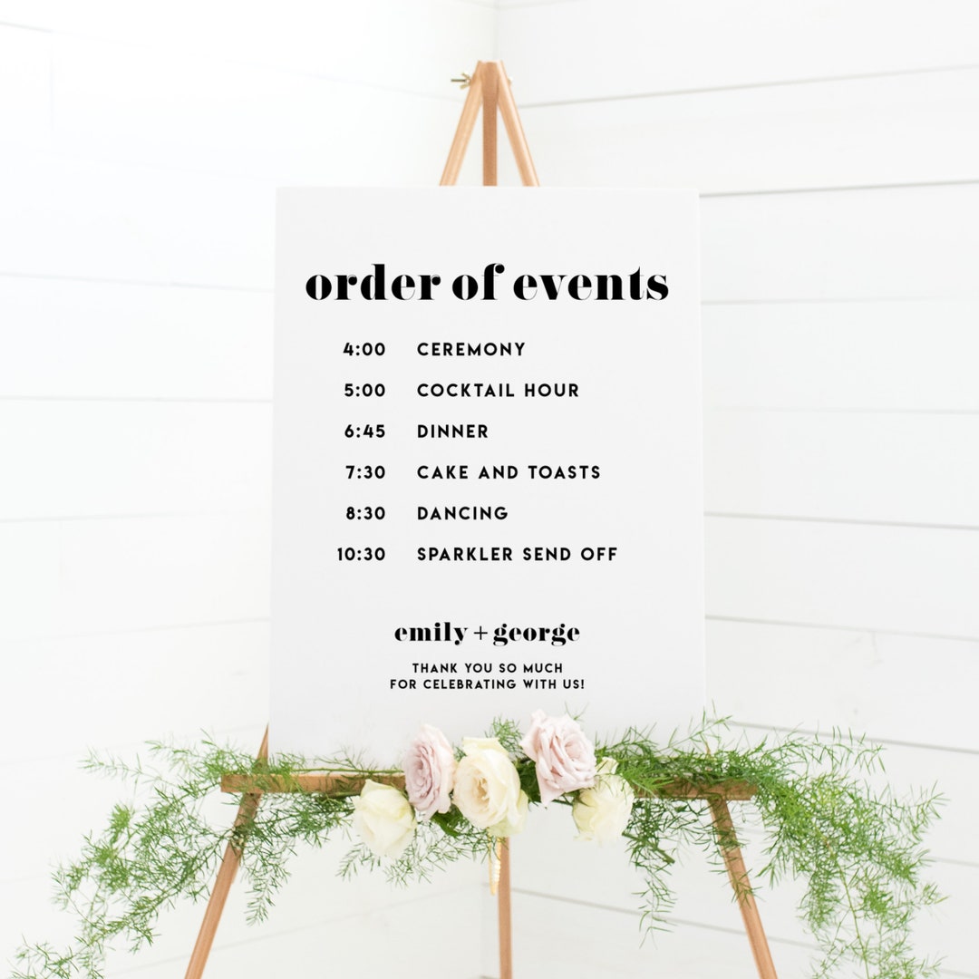 Retro Typography Order of Events Wedding Sign Template - Printable ...