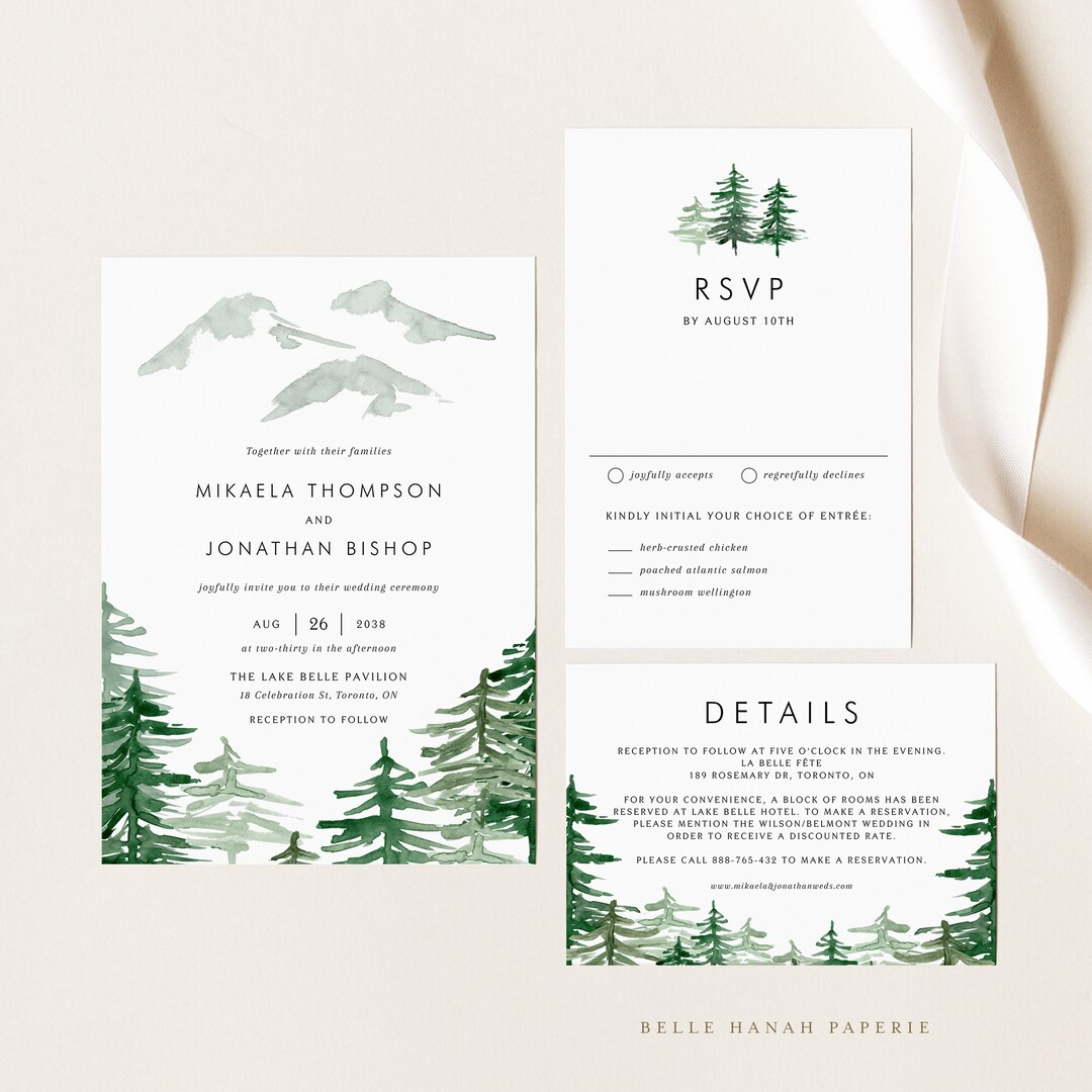 Printable Woodland Wedding Invitation Set Template DIY Watercolor ...
