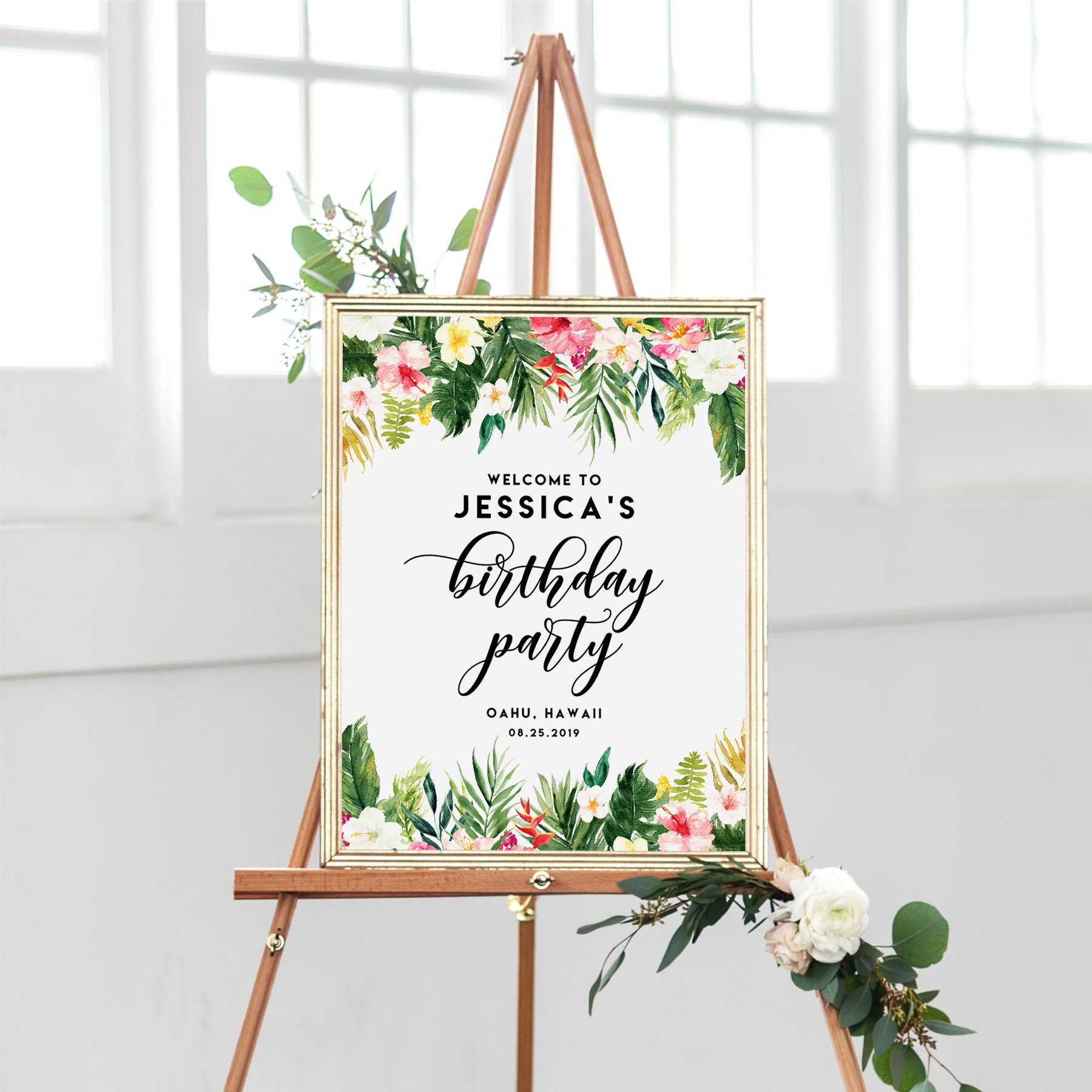 Editable Tropical Birthday Party Welcome Sign Template - Printable ...