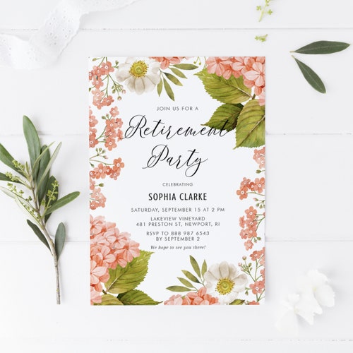 Printable Floral Retirement Party Invitation Template Rustic - Etsy