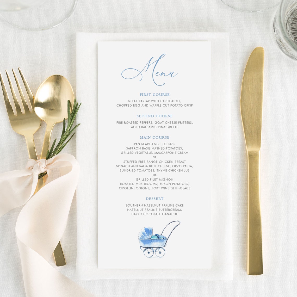 Printable Baby Shower Menu Card Template 4x8 Watercolor Blue | Etsy