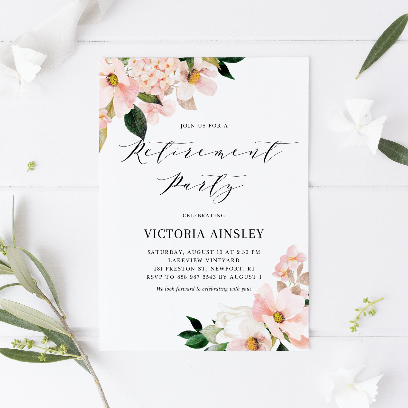 Printable Blush Floral Retirement Party Invitation Template - Etsy