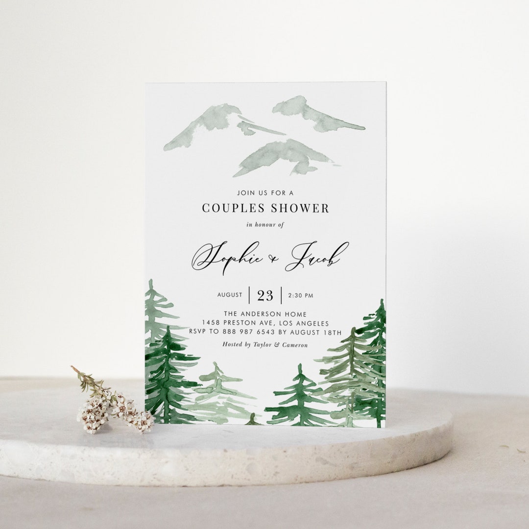 Printable Woodland Couples Shower Invitation Template - DIY Watercolor ...