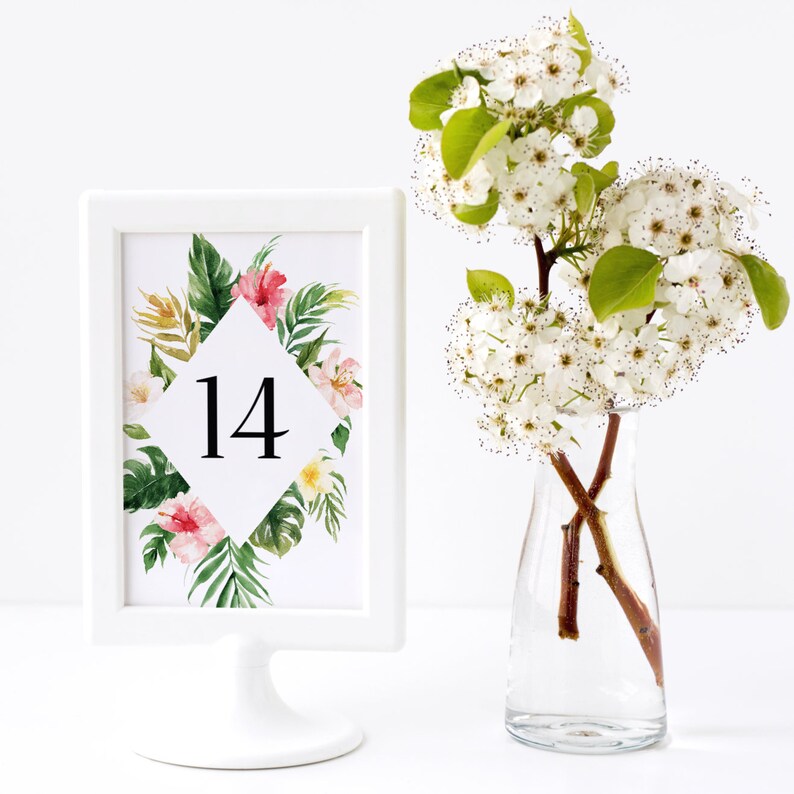 Instant Download Tropical Table Numbers 1 to 20 - Watercolor Tropical ...