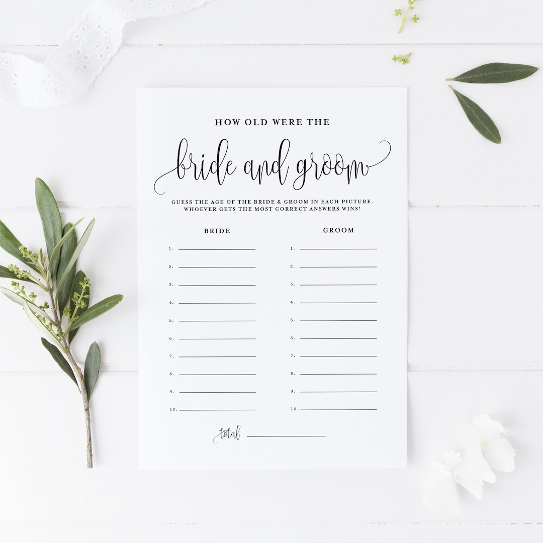 How Old Were the Bride and Groom Card - Guess How Old Wedding Game ...