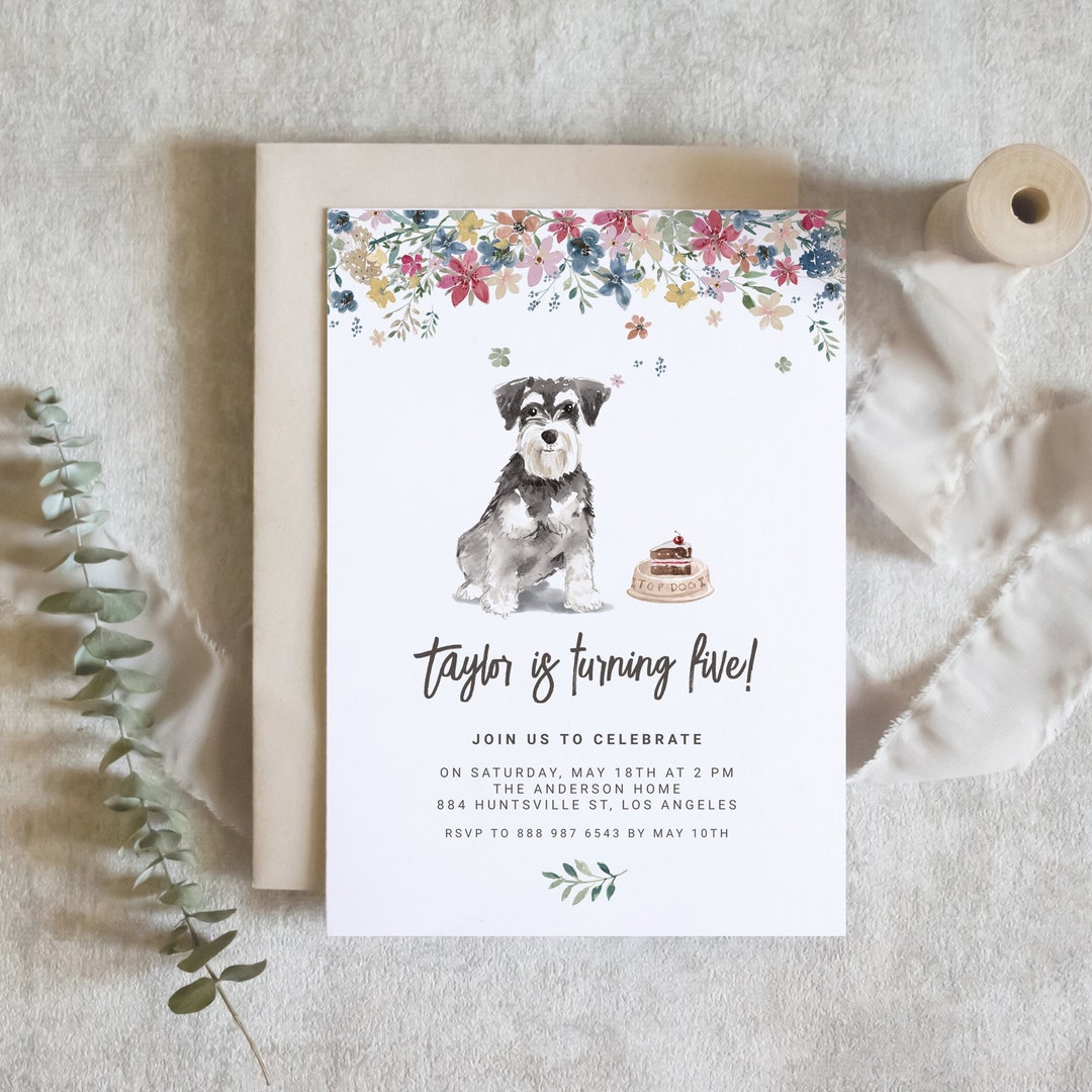 Printable Miniature Schnauzer Dog Birthday Invitation Template - DY ...