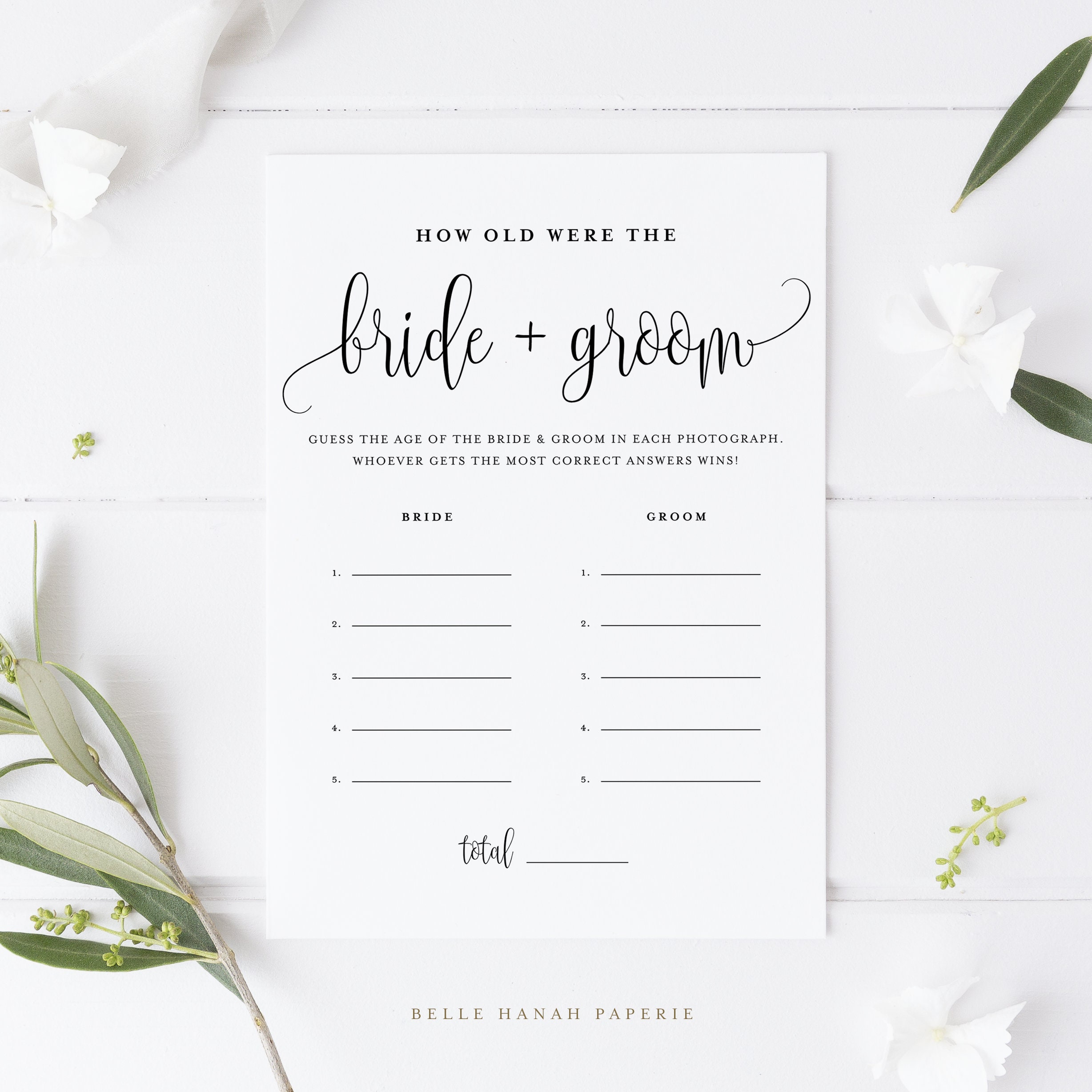 Printable How Old Were the Bride and Groom Card - Sophie Guess the Age ...