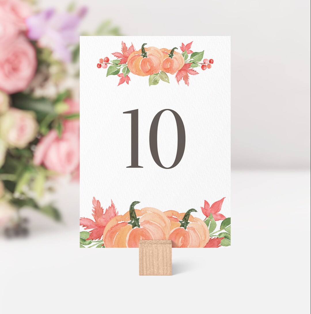 Printable Pumpkin Table Numbers 1 to 20 - Watercolor Pumpkin Harvest ...